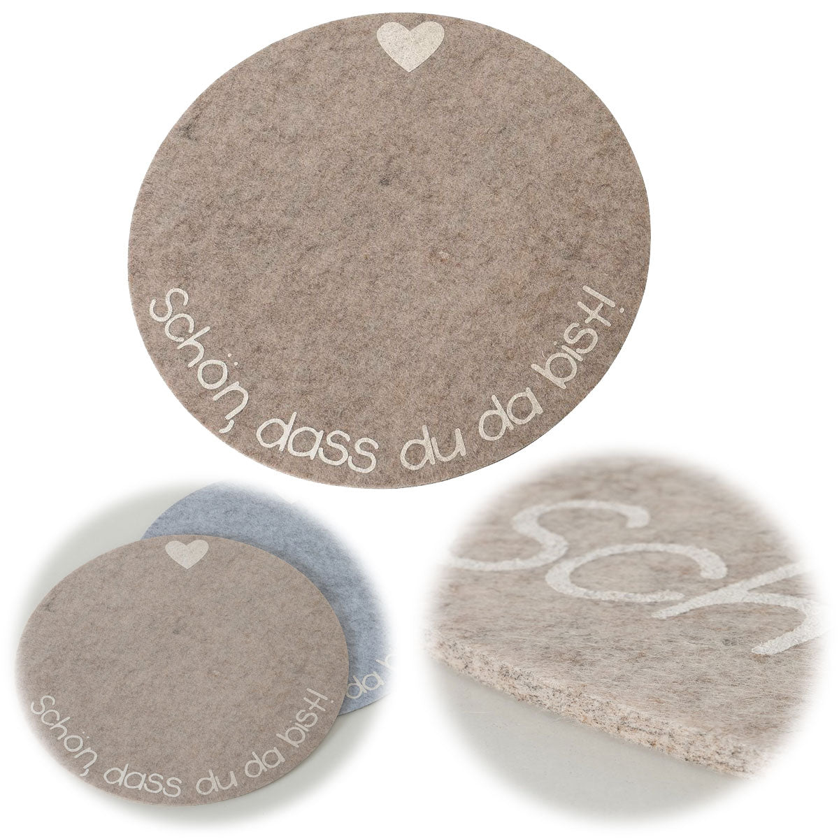 2x Filz Tischset Platz-Set Schön, dass Du da bist Beige 38cm Rund Plat ...